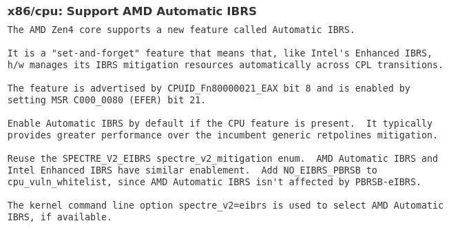 AMD Zen 4's Automatic IBRS Feature Queued Ahead Of Linux 6.3 - Phoronix