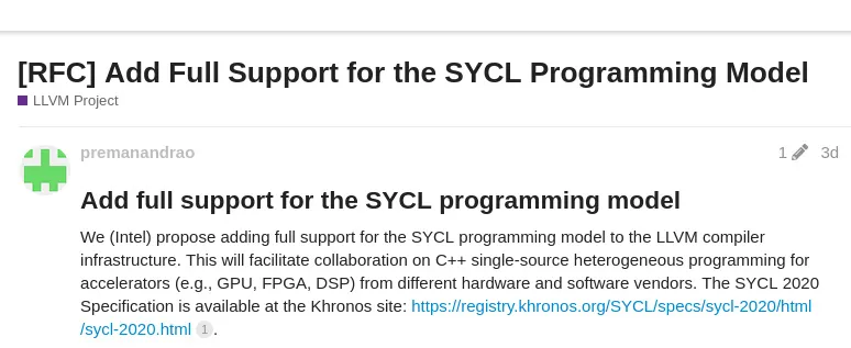 Intel Proposes Adding Full SYCL Programming Model Support To Upstream LLVM - Phoronix