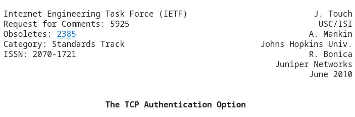 TCP Authentication Option "TCP-AO" Support Nears For The Linux Kernel - Phoronix