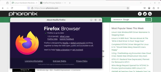 Firefox 135 Published With Safeguards To Prevent Overwhelming The Back History - Phoronix
