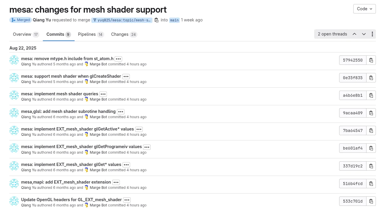 Mesa 25.3 Lands More Changes To Prepare For OpenGL Mesh Shaders - Phoronix