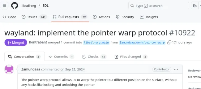 SDL Merges Wayland Pointer Warp Support To Help Native Wayland Gaming - Phoronix