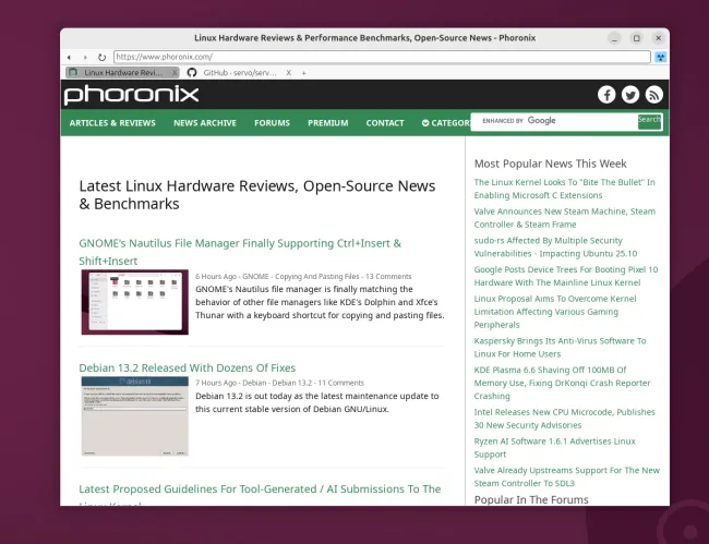 Servo 0.0.2 Released For Those Wanting To Try Out This Example Rust Web Browser - Phoronix